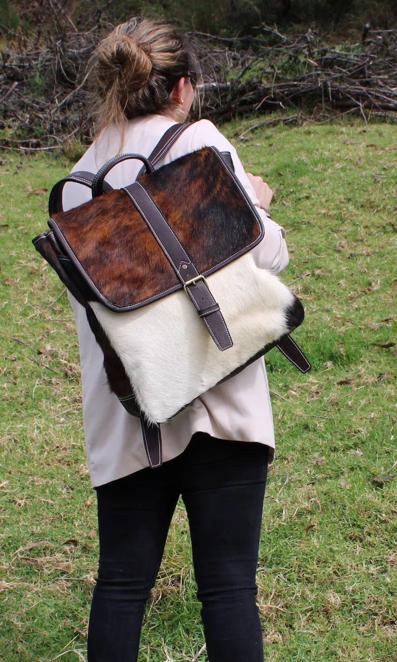 Super Selling Cowhide Fur Leather Backpack Handmade Carving Leather ...
