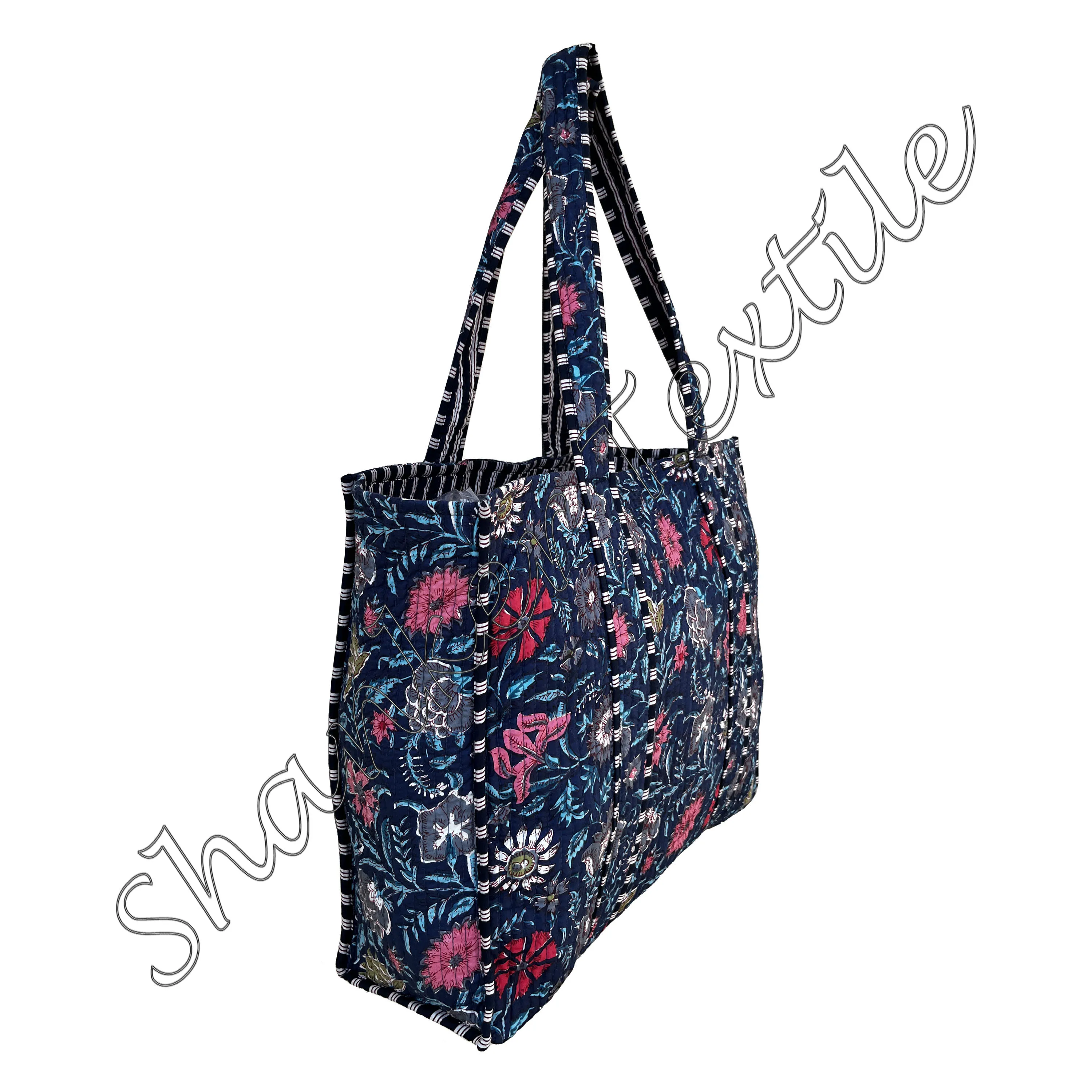 Indian Hand Block Printed Cotton Tote Bag Quilted Shoulder Shopping ...