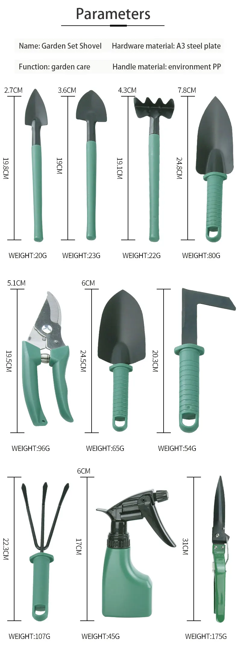 New Design 10-piece Handheld Gardening Tool Set Stainless Steel ...