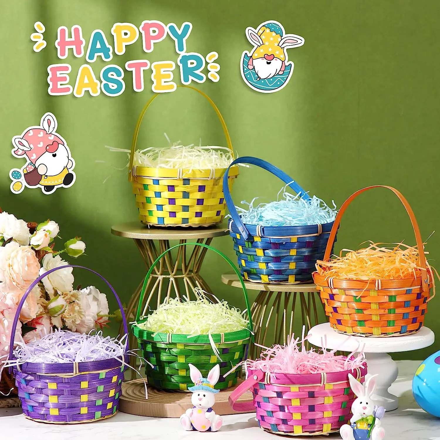 High Quality Colorful Bamboo Gift Basket With Handle For Easter ...