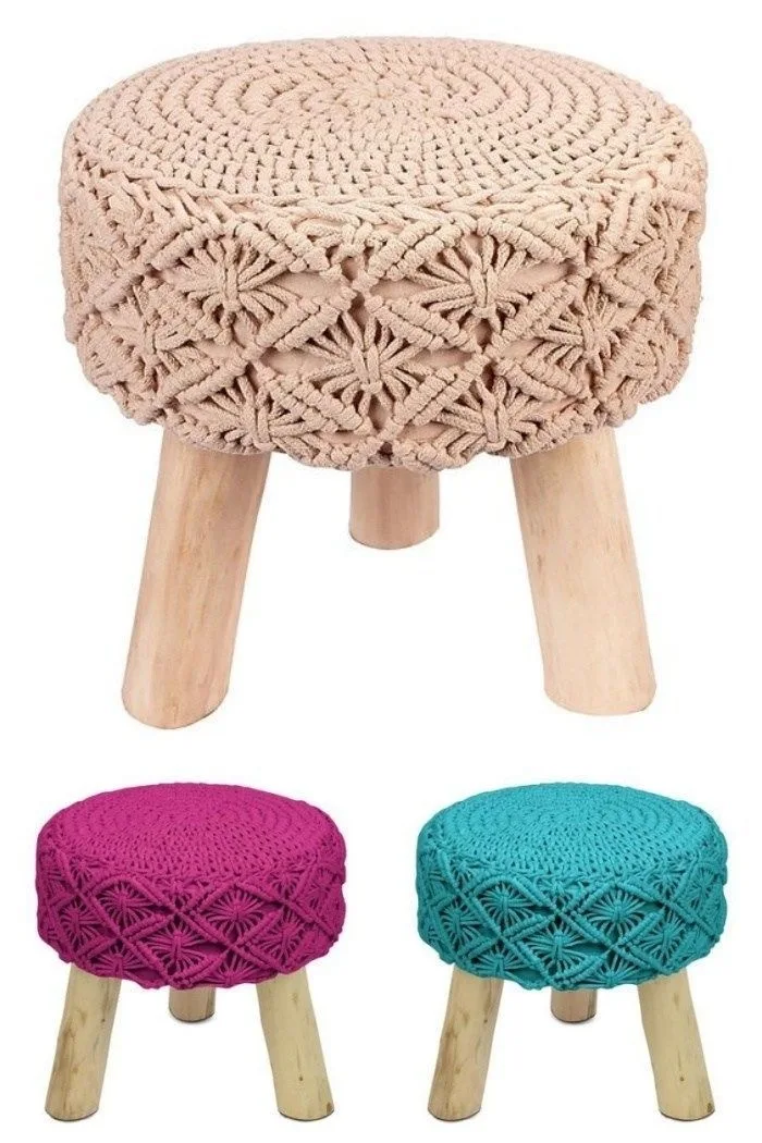 Macrame Bohemian Design Handmade Stool Hand Knitted With 100% Cotton ...