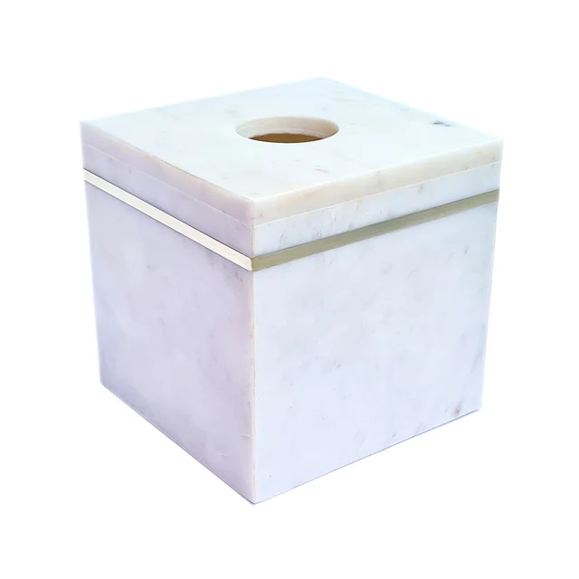Luxurious White Stone Marble Tissue Box Cover Box Brass Gold Inlay ...