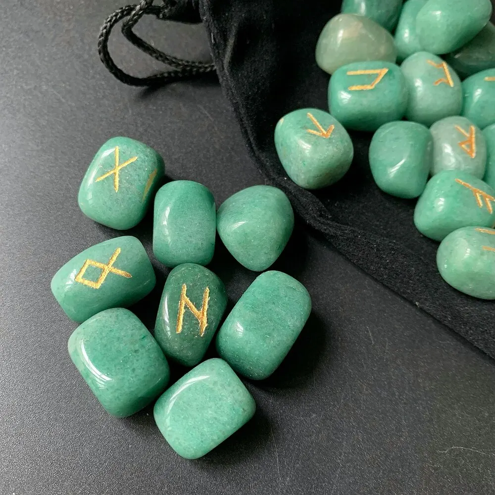 Green Aventurine Rune Set Witches Products Wholesale Gemstone Runes ...