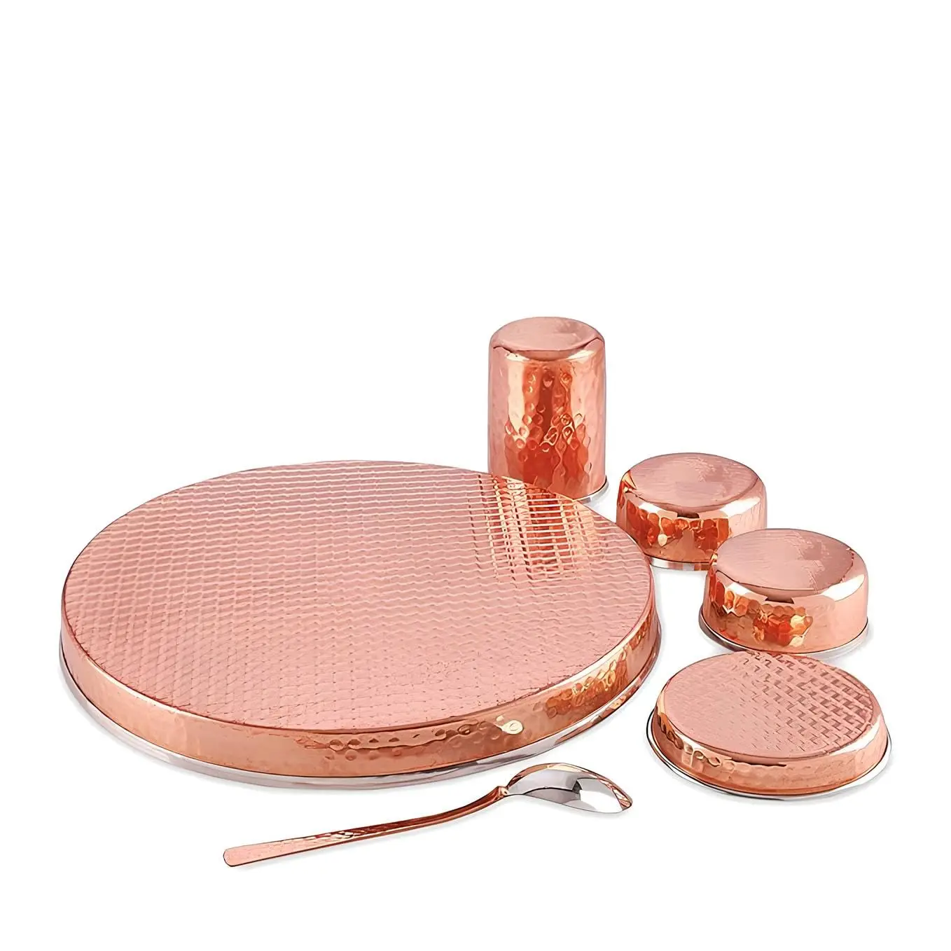 Antique Copper Thali Set with 6 Pcs Handcrafted Copper Plate for Dinner ...