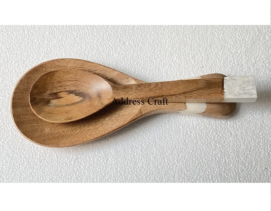 Modern Style Kitchen Heat Resistant Wooden Spoon Rest Acacia Wood Resin ...