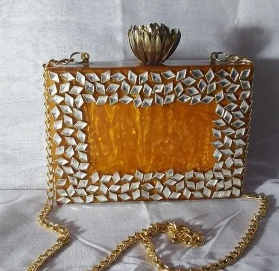 White Resin With Silver Kundan Stone Work Evening Purse Unique Design ...