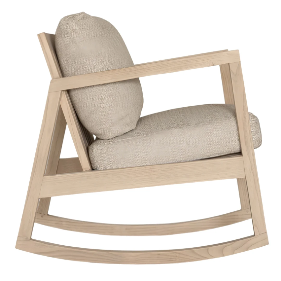 Modern Teak Solid Wood Rocking Chair With Slatted Design Backrest And ...