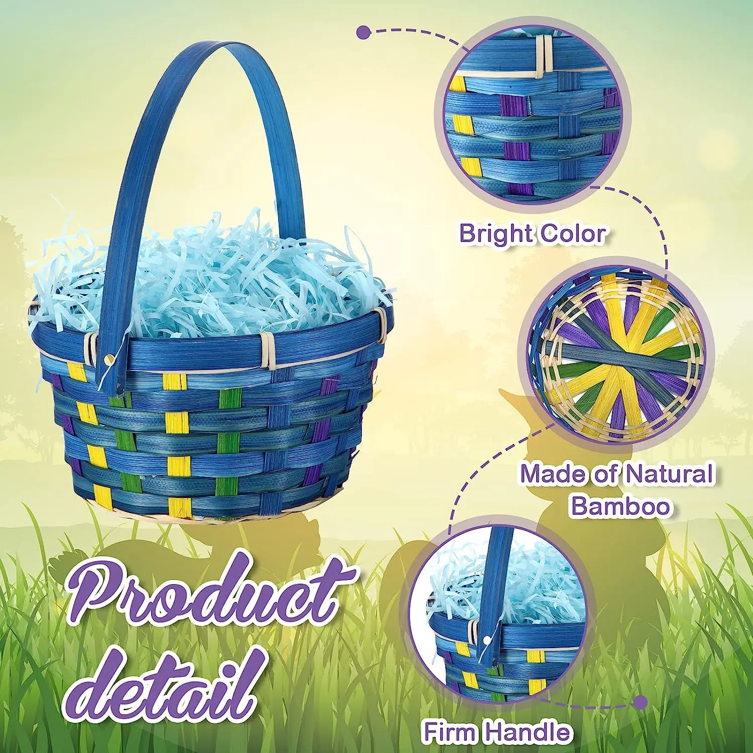 High Quality Colorful Bamboo Gift Basket With Handle For Easter ...
