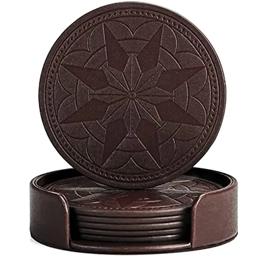 Elegant & Luxury Design & Look Leather Round Coasters Sets With Stand ...