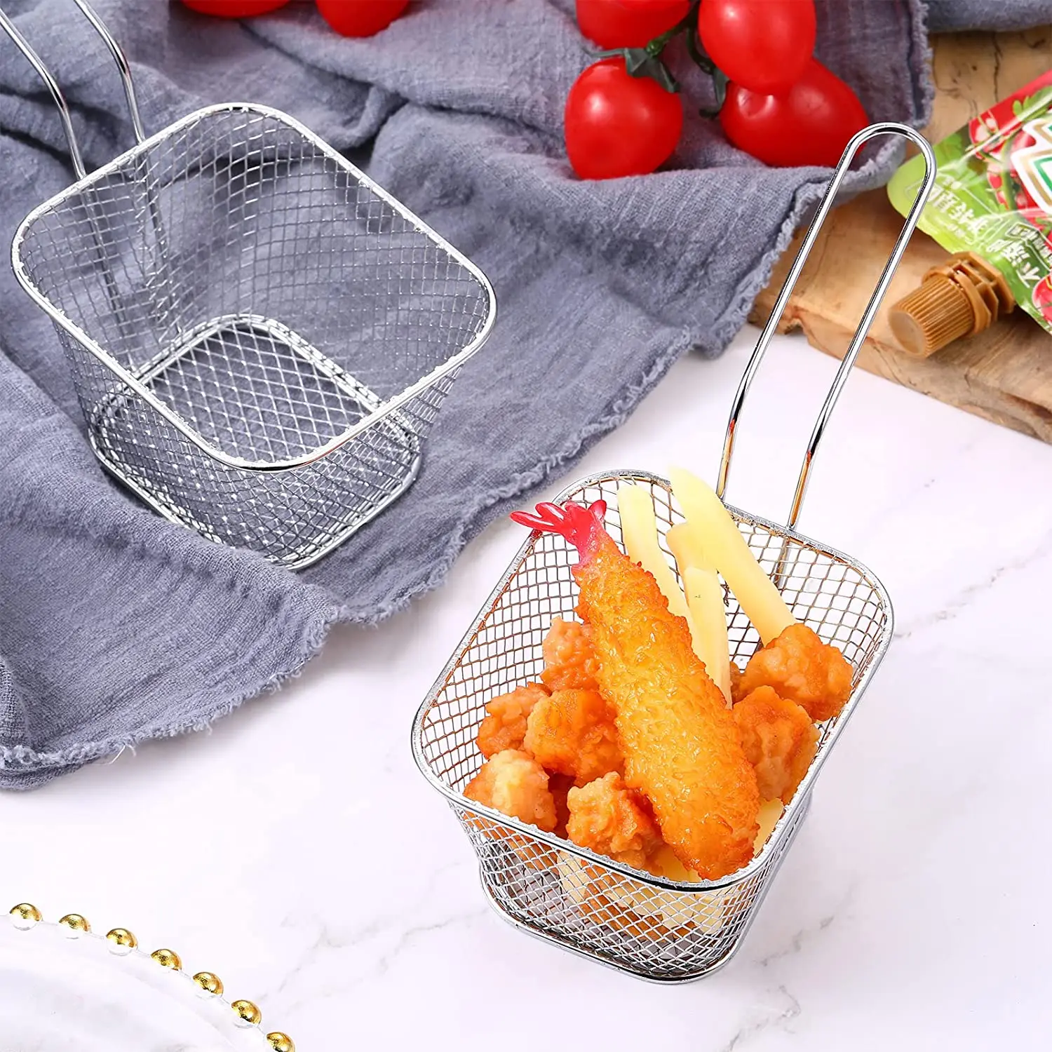 Premium Stainless Steel Square French Fries Serving Basket Crispy ...