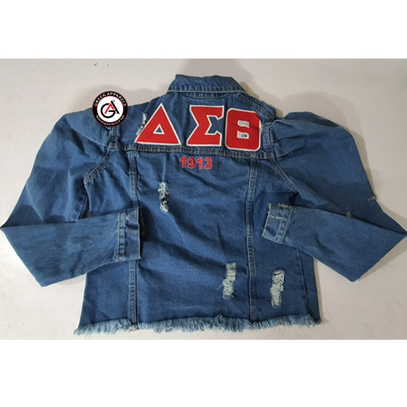 Delta Soror Embroidery Women Denim Jeans Jacket | Sorority Embroidered ...