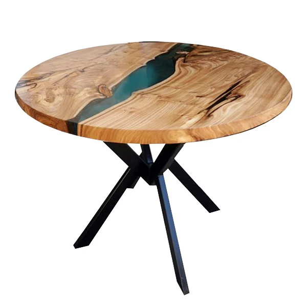 High Quality Natural Toya Round Table Slab Wood with Three Iron Legs ...