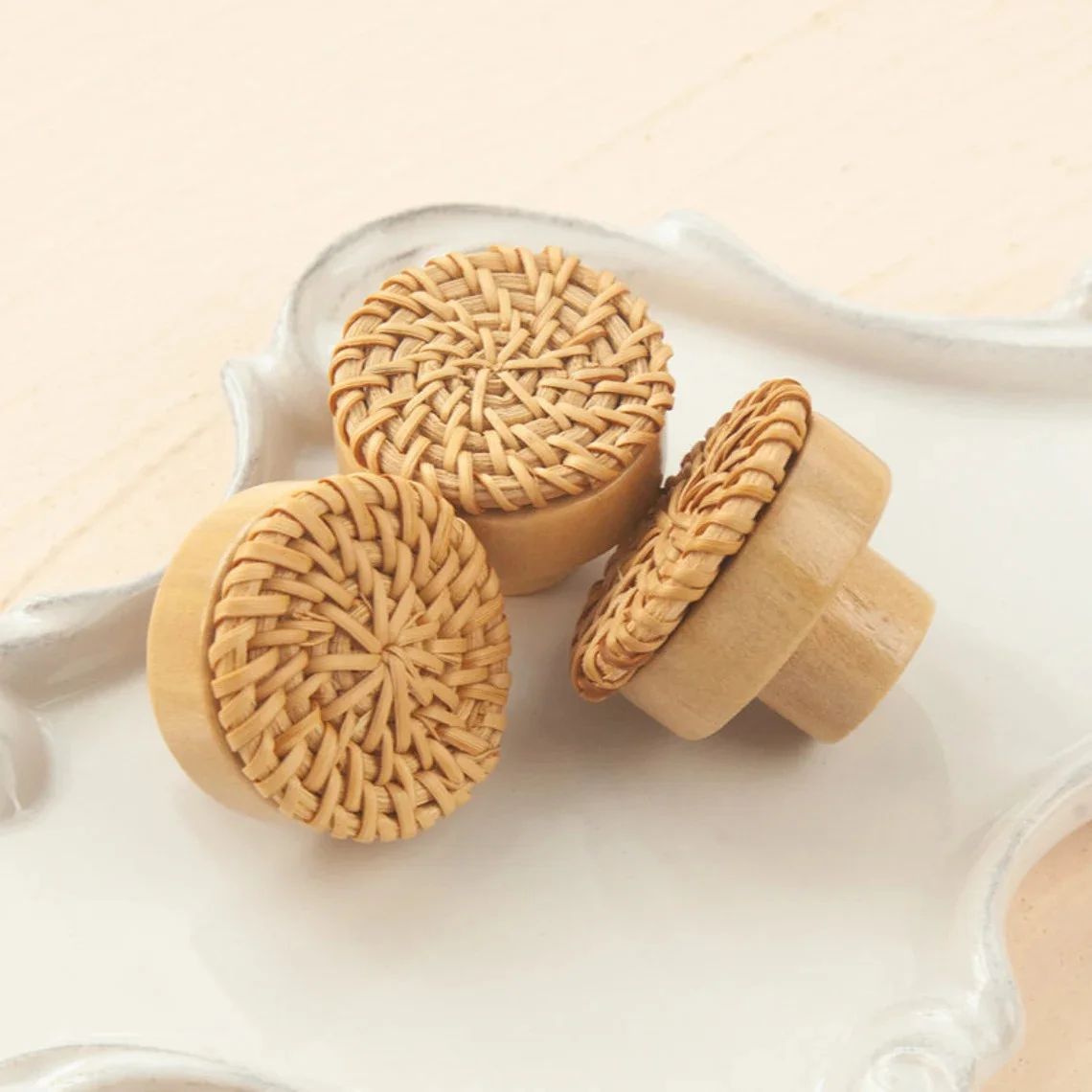 Natural Rattan Knob Classic Wooden Door Knob Handmade Natural Doorknobs ...