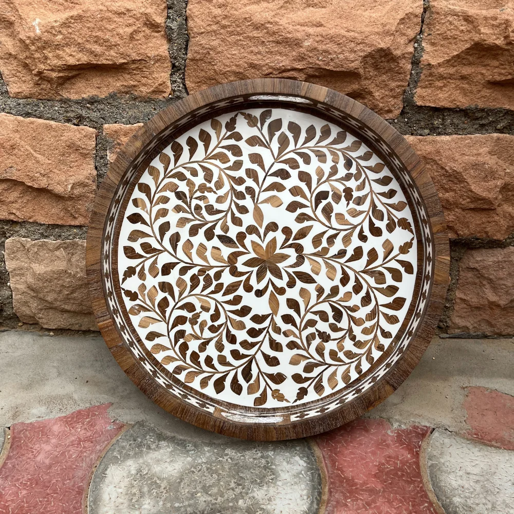 Furnkar Woodsun Bone Inlay Trays Set Serving For Dining Or Tea Serving ...