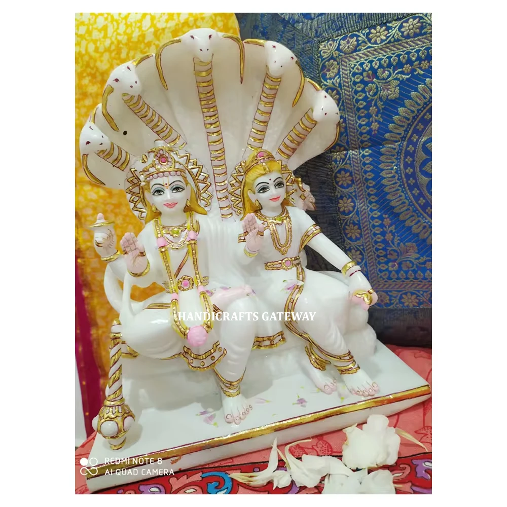 Exquisite White Marble Lakshmi Narayan Sculpture for Worship