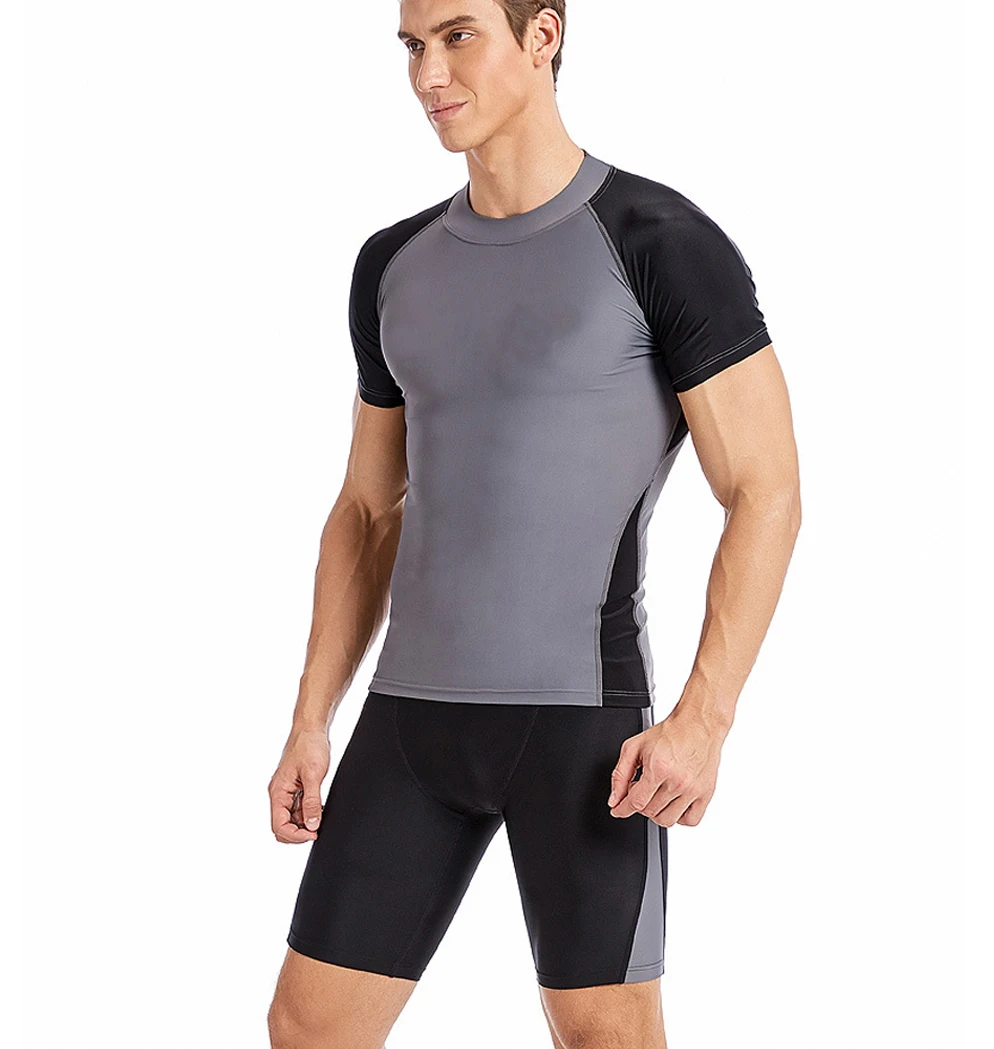 Men Short Sleeve Rash Guard Set Sports Gym Fitness Surfing Set Swim ...