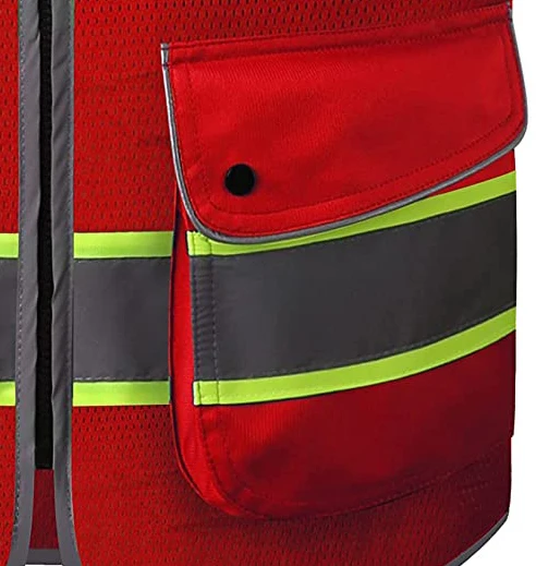 Safety 9 Pockets Hi-Vis Neon Red Zipper Front MESH Safety Vest With ...
