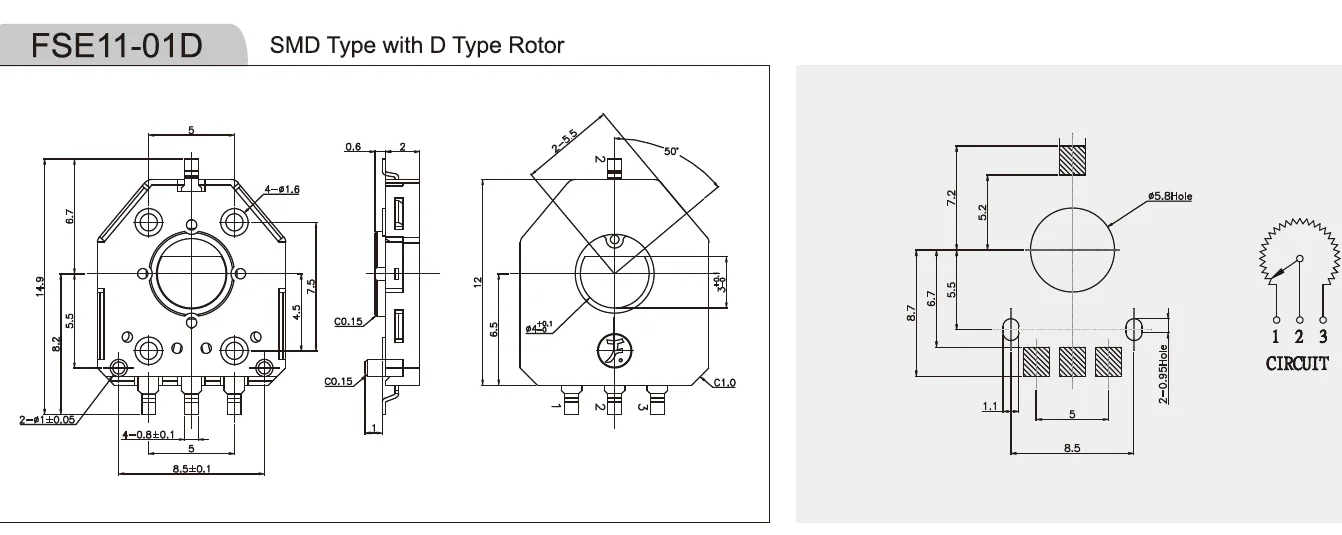 11mm Thin Rotary Position Sensor Dust Proof Fr4 Smd Long Life 1 Million ...