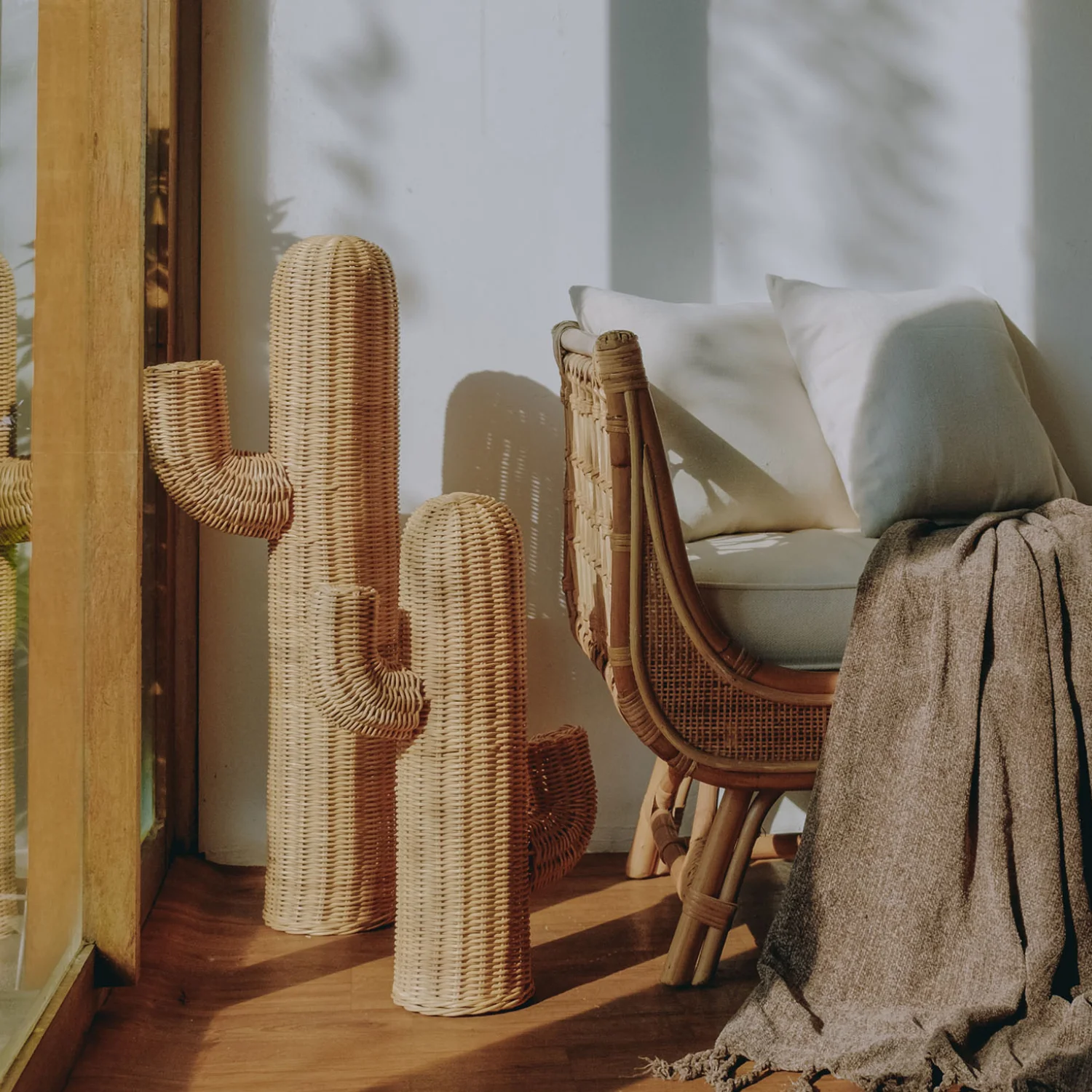 Handwoven Natural Rattan Cactus Decoration for Modern Homes