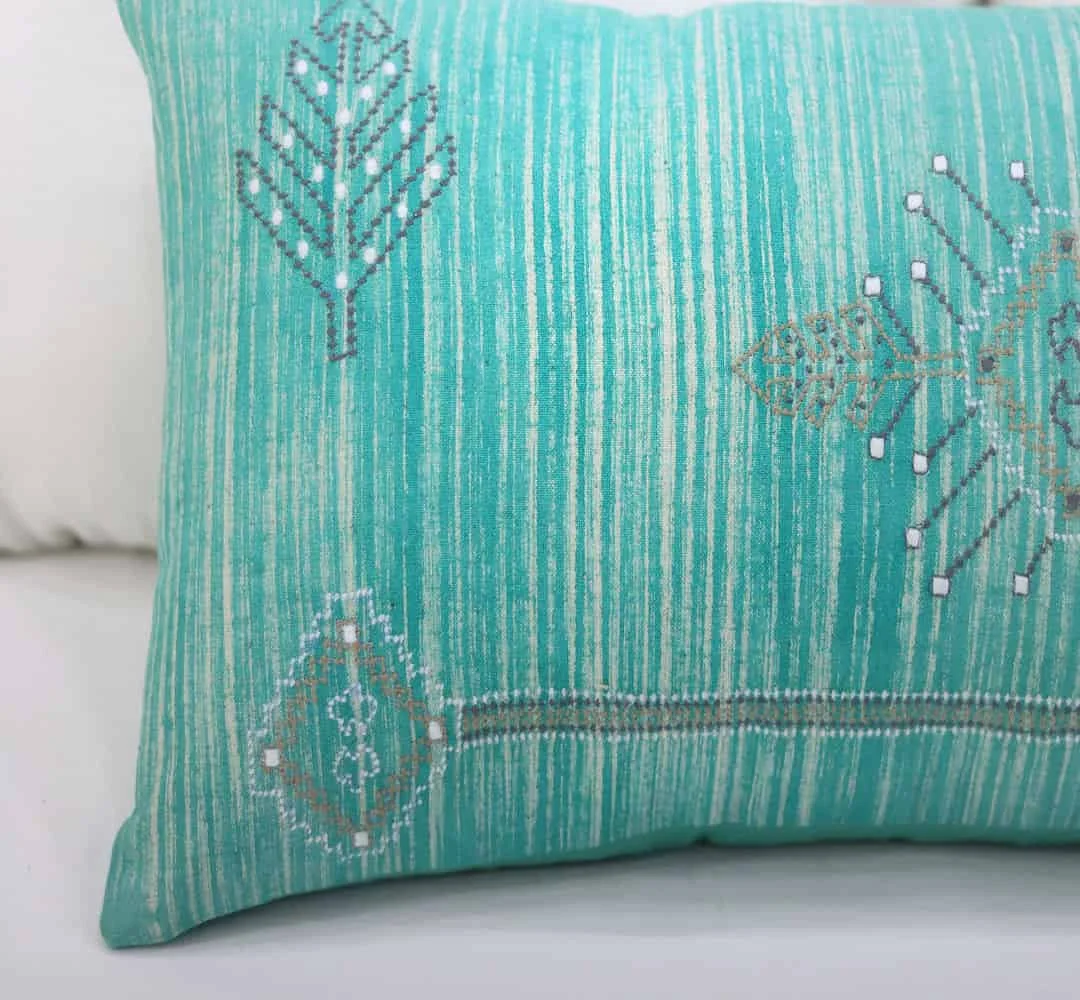 Aqua Blue Rectangular Lumbar Cushion Cover Embroidery Pillow Covers ...
