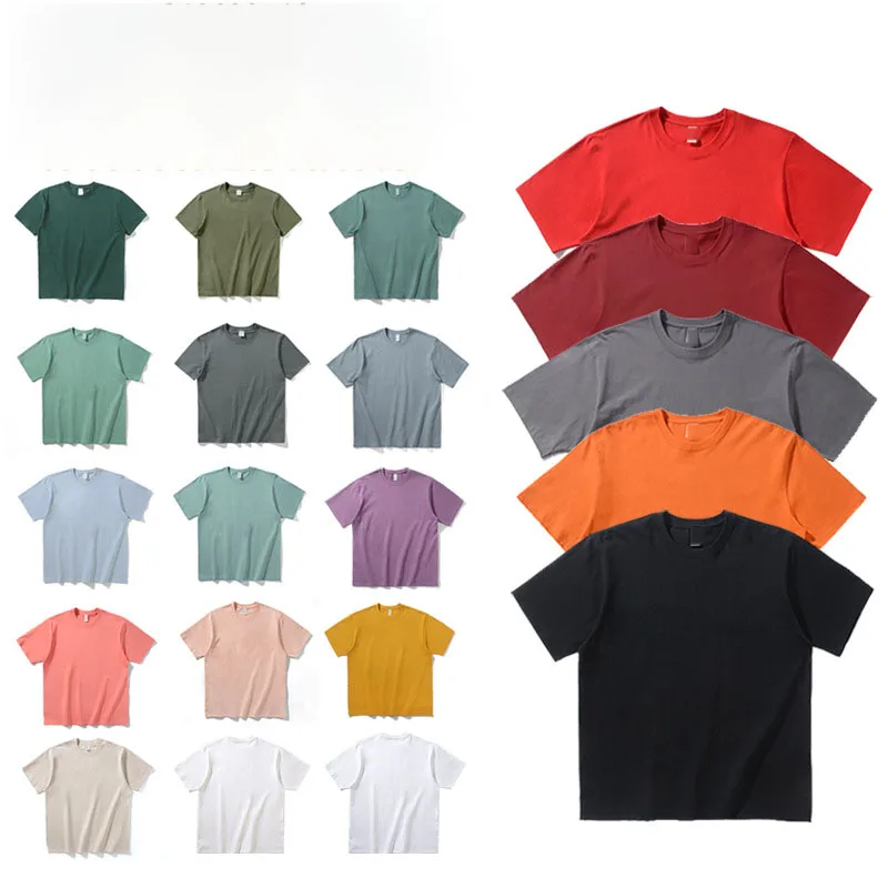 Oem Custom Logo Design 260g Heavyweight T-shirt Dropped Shoulder Seamless And Tube Weaving Round ...