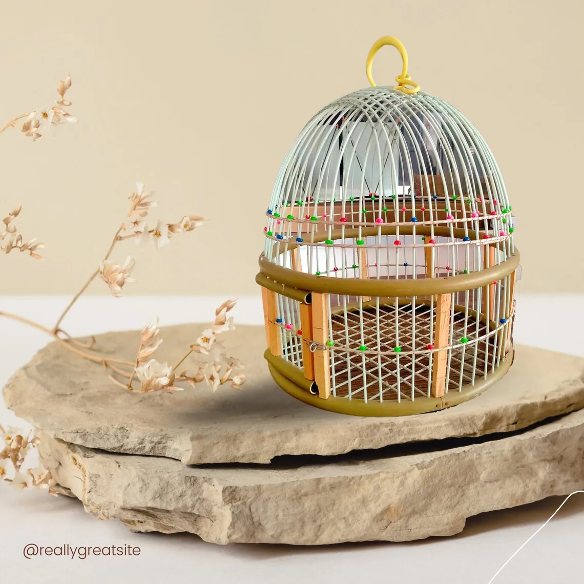Large Oval Bird Cage - Handmade Brown Rustic Canary Cage