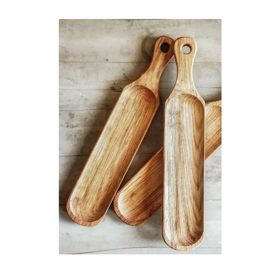 Round Serving Acacia Wooden Platter With Handles For Serving Beverages ...