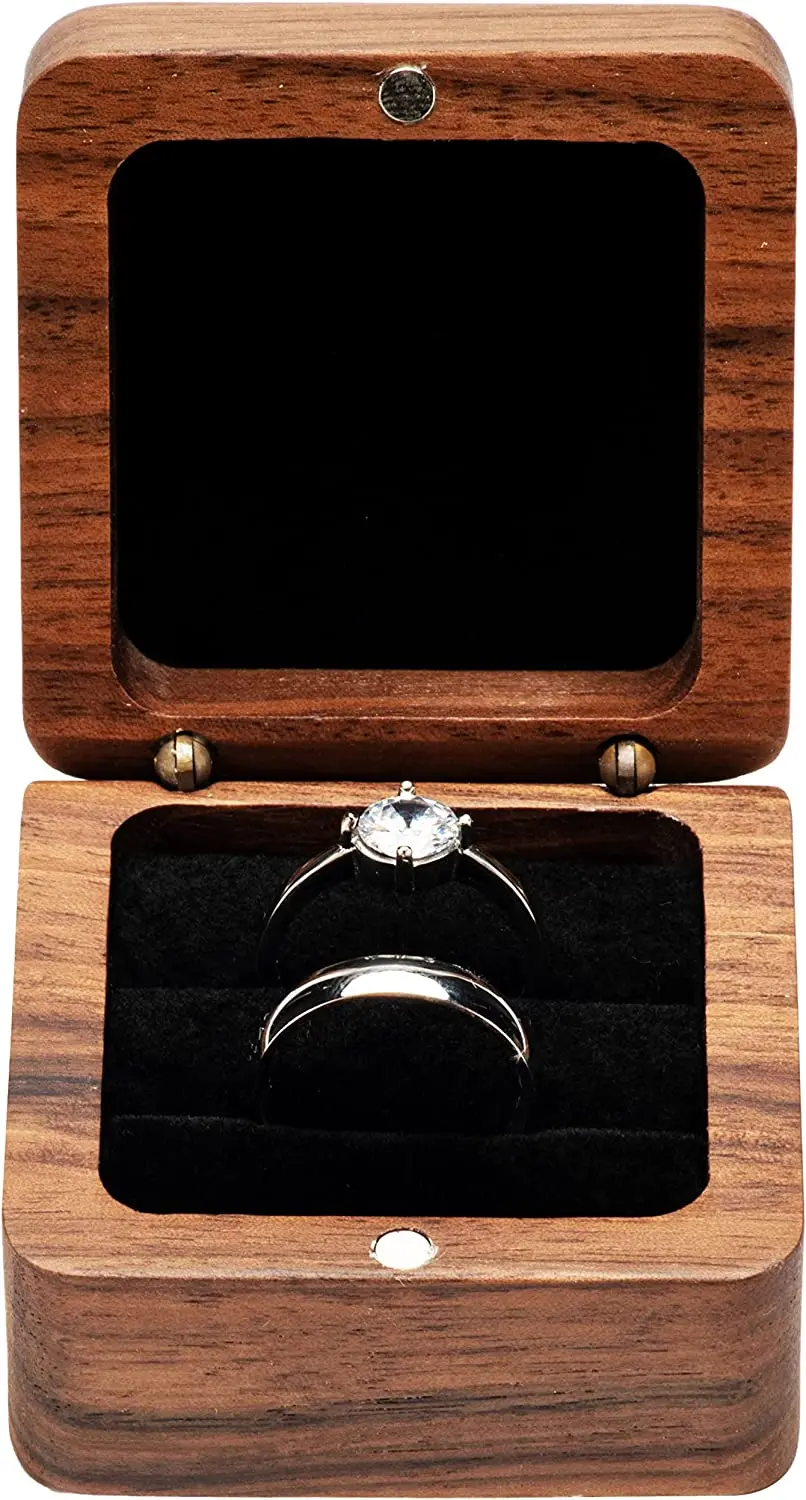 Solid Square Wood Double Ring Box Case Wedding Engagement Proposal ...