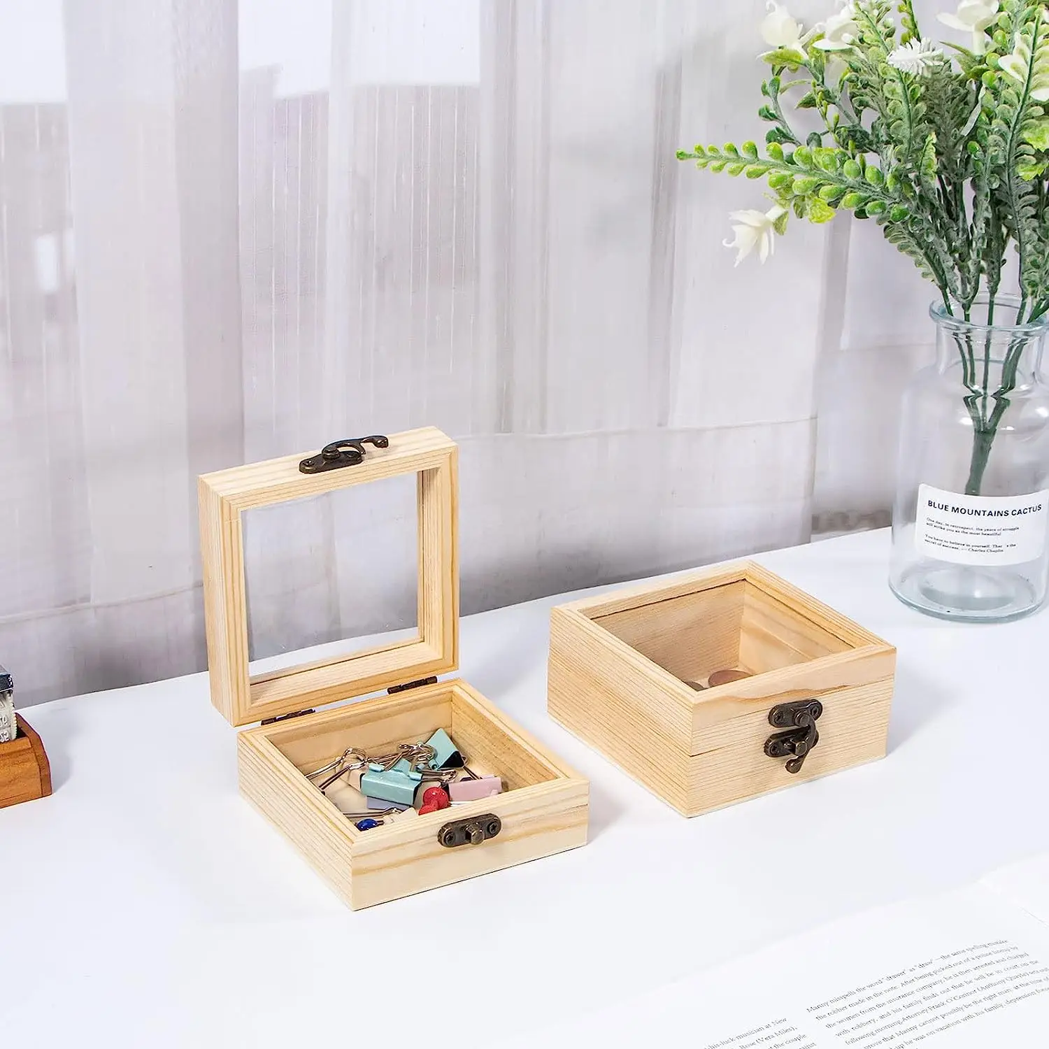 2Pcs Small Wooden Box with Hinged Lid, 3.5'' X 3.5'' X 1.8'' Unfinished ...