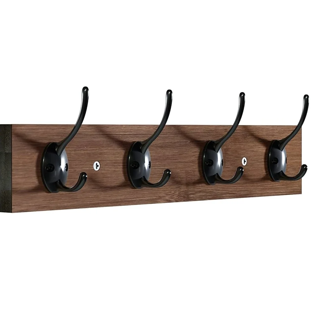 Brown Color Rectangle Shape Wooden And Metal Black Hooks Hanger Clothes ...