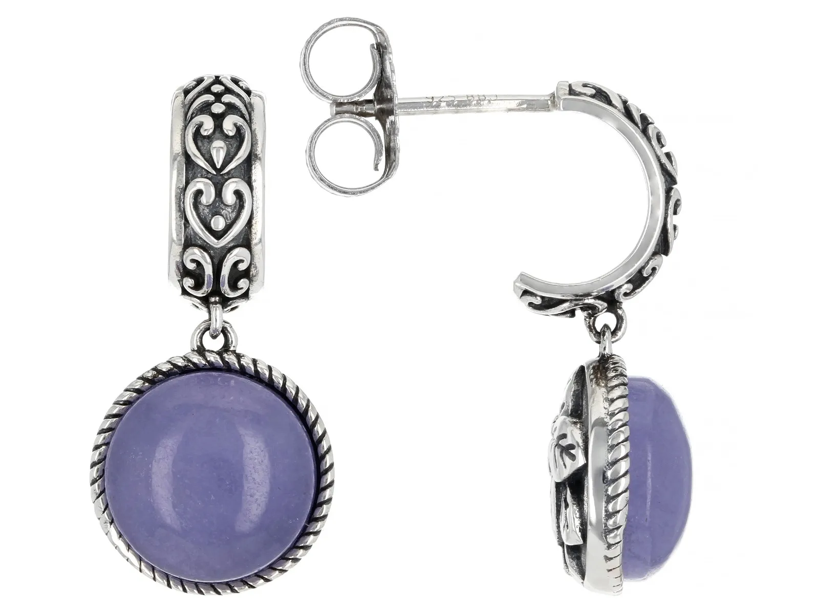 Experience Timeless Glamour Purple Jadeite Huggie Earrings With Rhodium ...