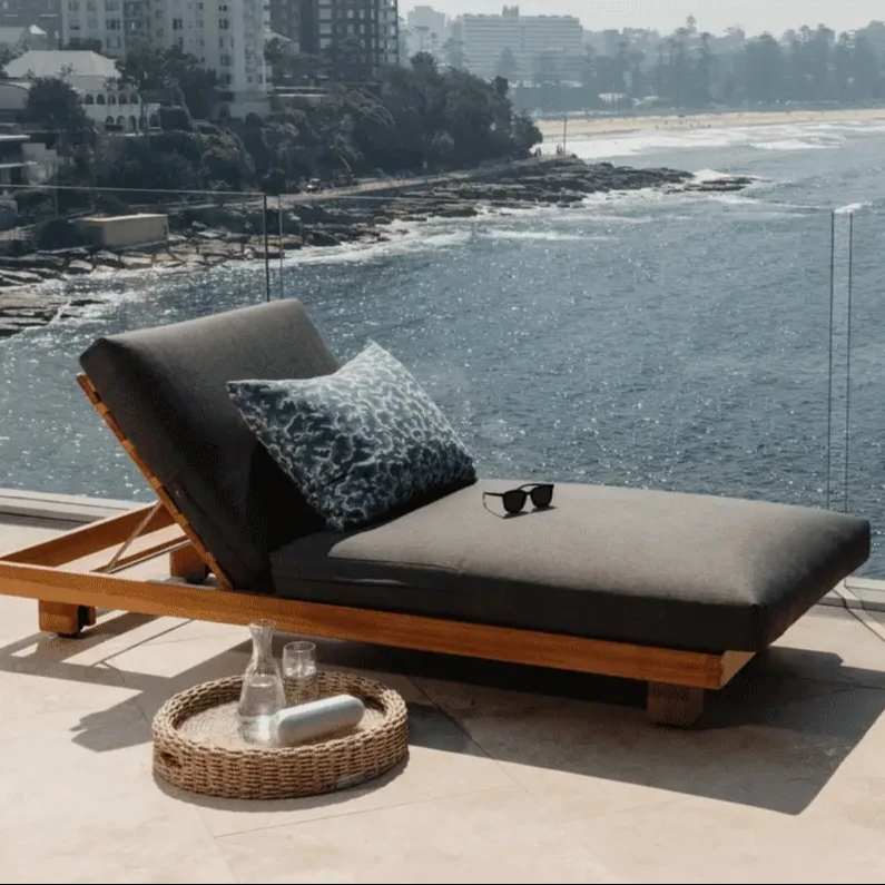 Luxurious High-End Solid Teak Wood Outdoor Sun Lounger Modern Premium ...