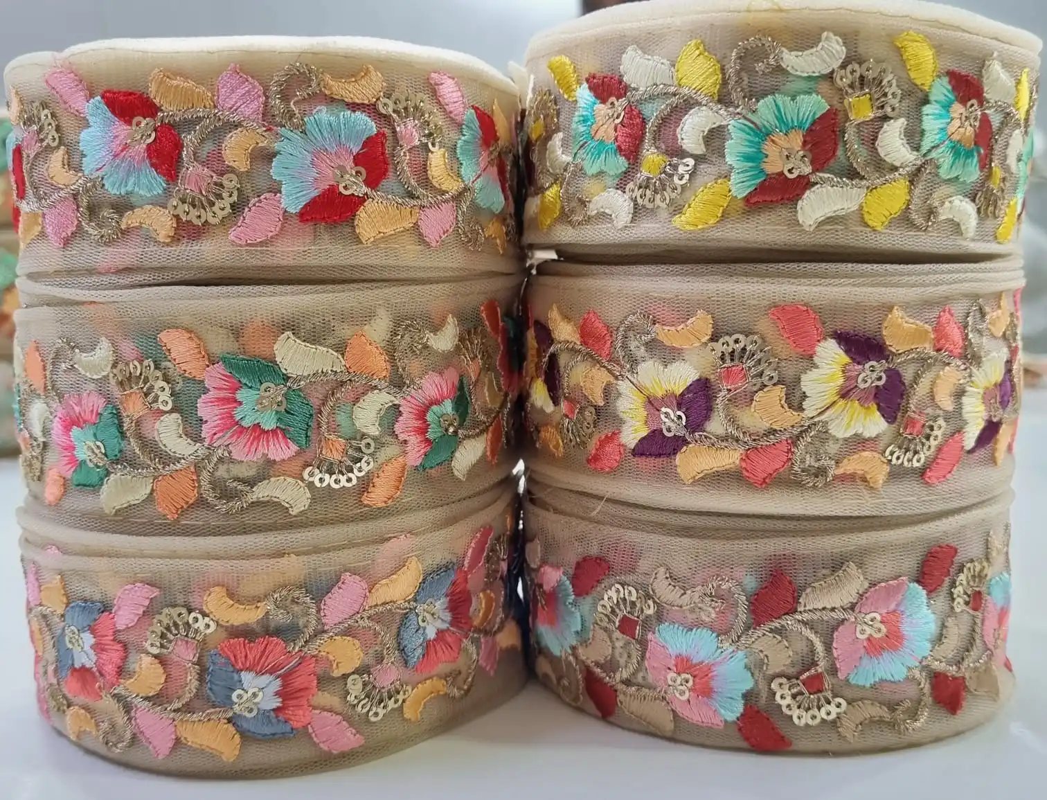 Multi Colored Floral Embroidered Ribbons - Perfect for Crafts