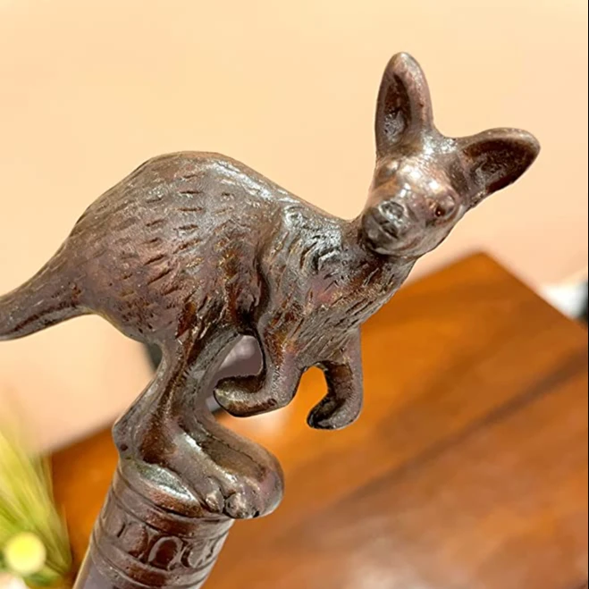 Antique Aluminum Kangaroo Head Handel Wooden Walking Stick Gift 3 Fold ...