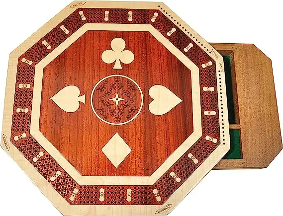 Continuous 4 Track Wooden Cribbage Board with Push Drawer, Octagon ...