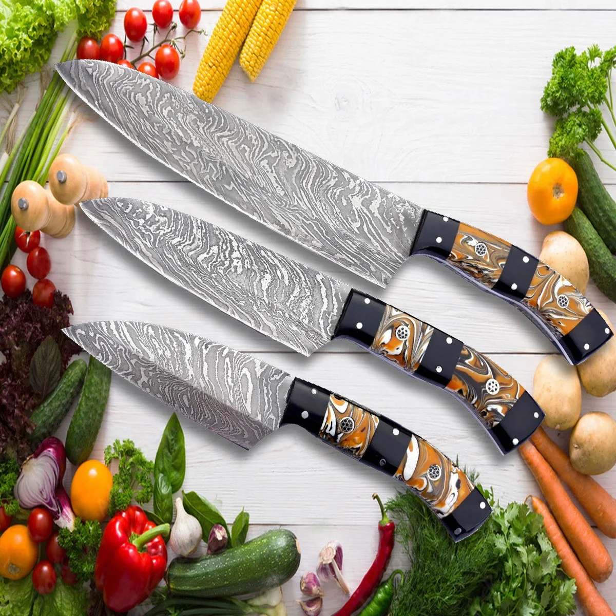 Custom Handmade 3-Piece Eco-Friendly Outdoor Kitchen Knife Chef Set ...