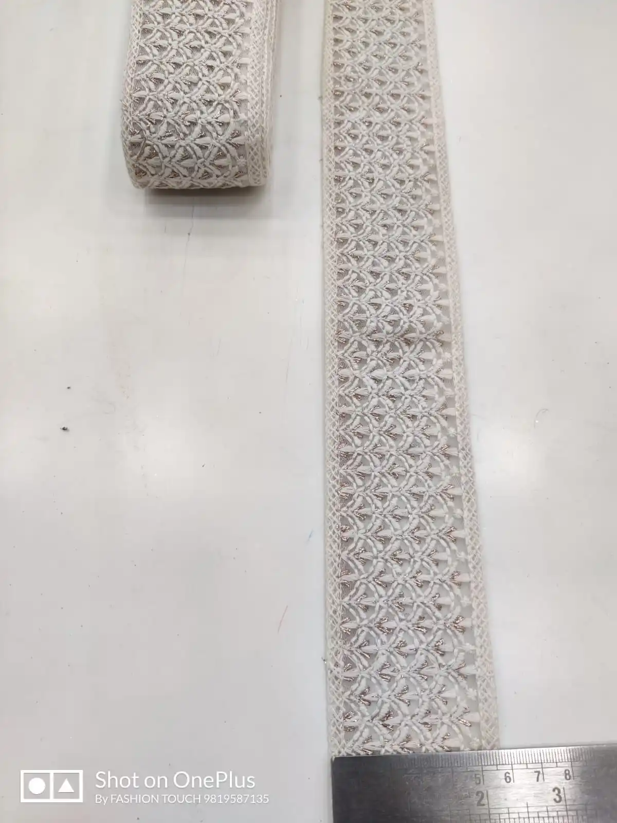 Custom Made White Color 1 Inch Width Abstract Machine Embroidered ...