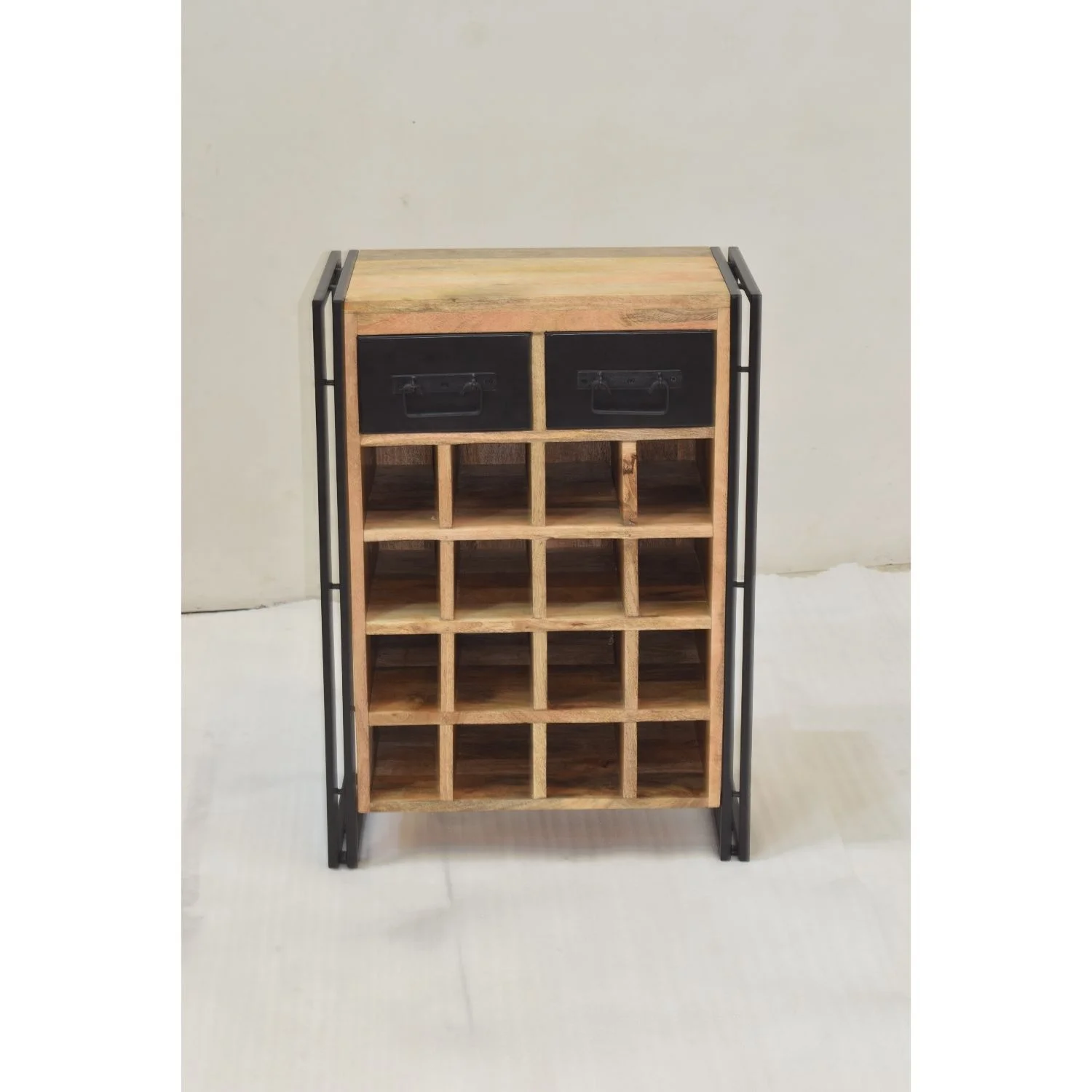 Modern Industrial Style Mango Wooden Wine Bottle Storage Display Rack ...