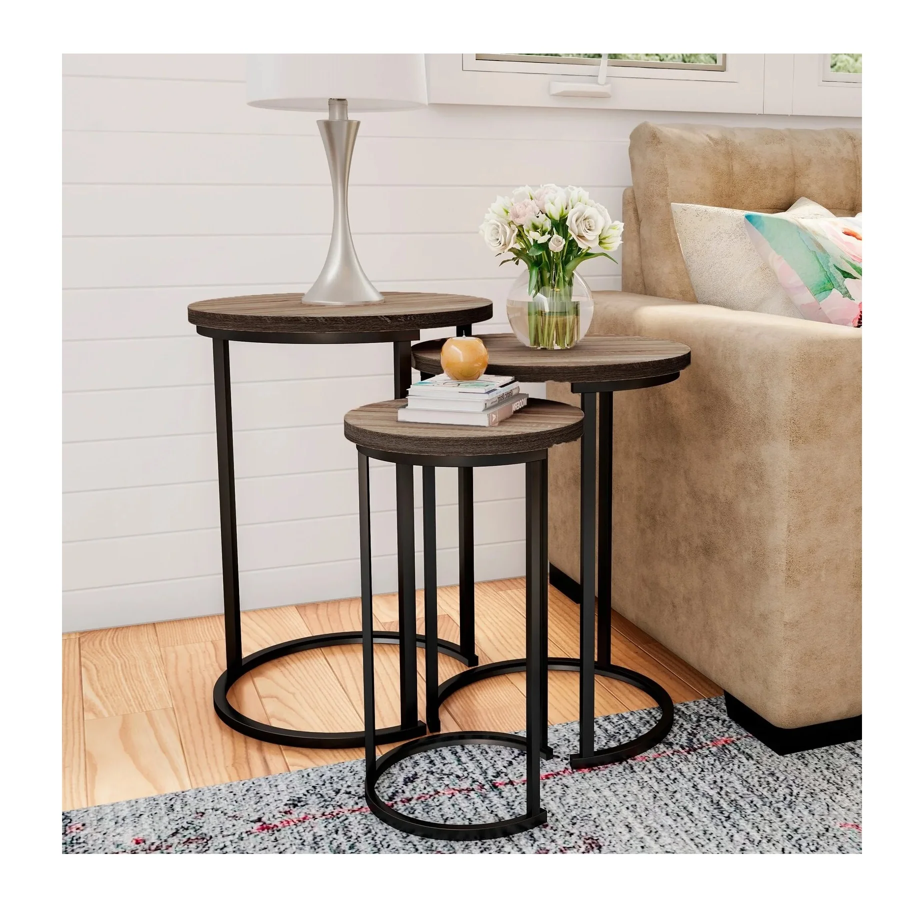 Modern Metal Side Table For Living Room Balcony Office Round Marble Top ...