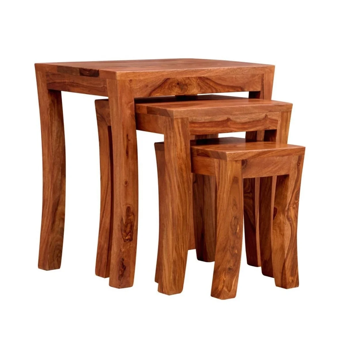 Solid Sheesham Wood Nesting Table Set Of 3 Stools Wooden Nesting Table ...