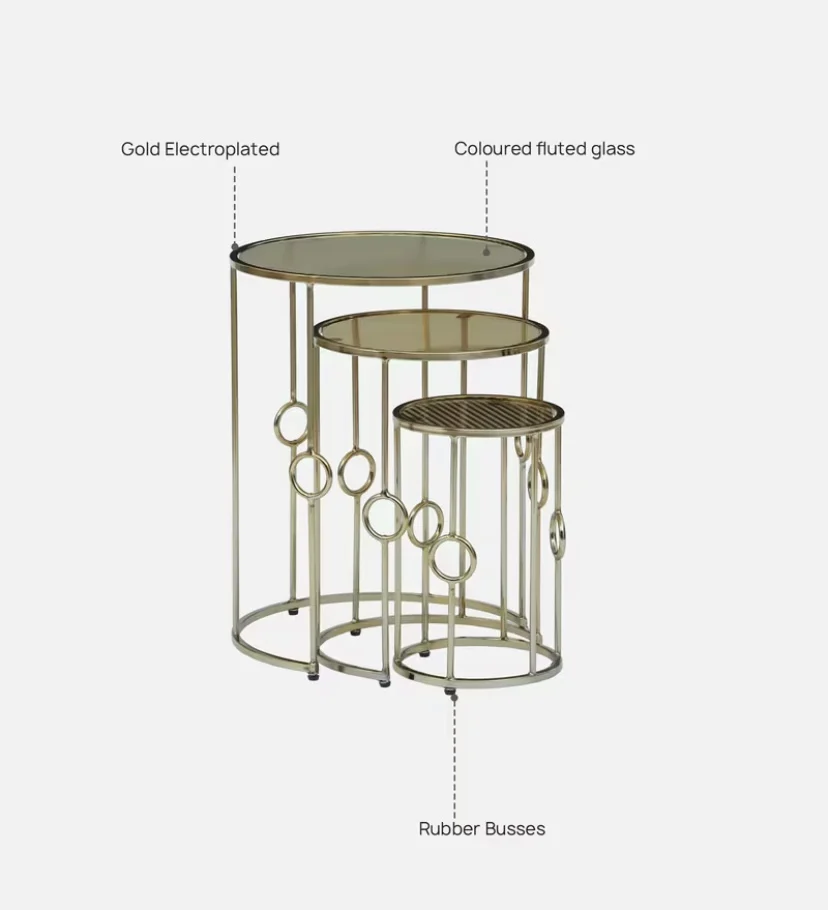 Modern Gold Finish Metal Nest Table Iron and Glass Set for Dining ...