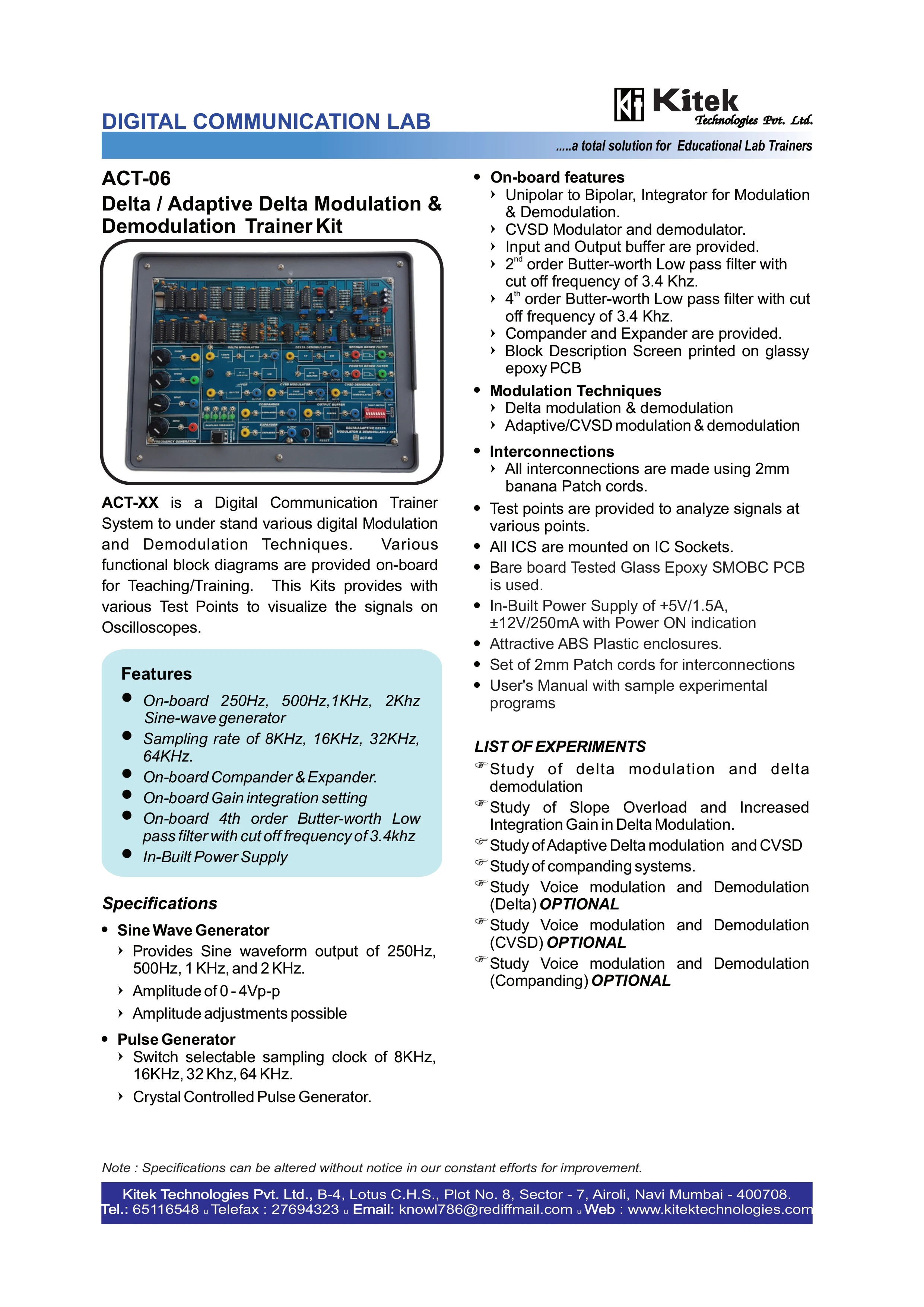 Delta Adaptive Modulation Demodulation Trainer Kit For Lab Training