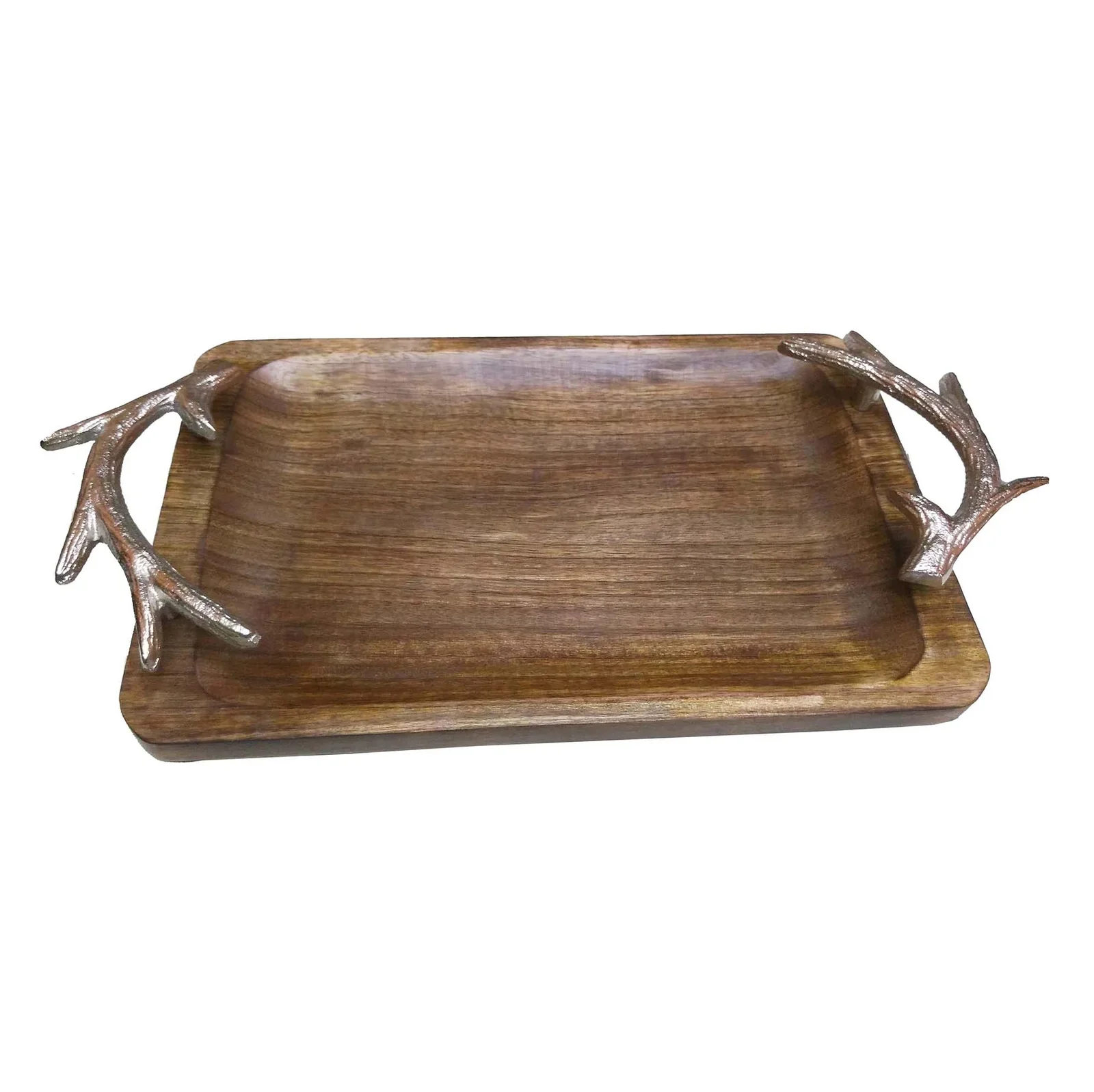 Decorative Wooden Snack Serving Tray with Flower Design Handle ...