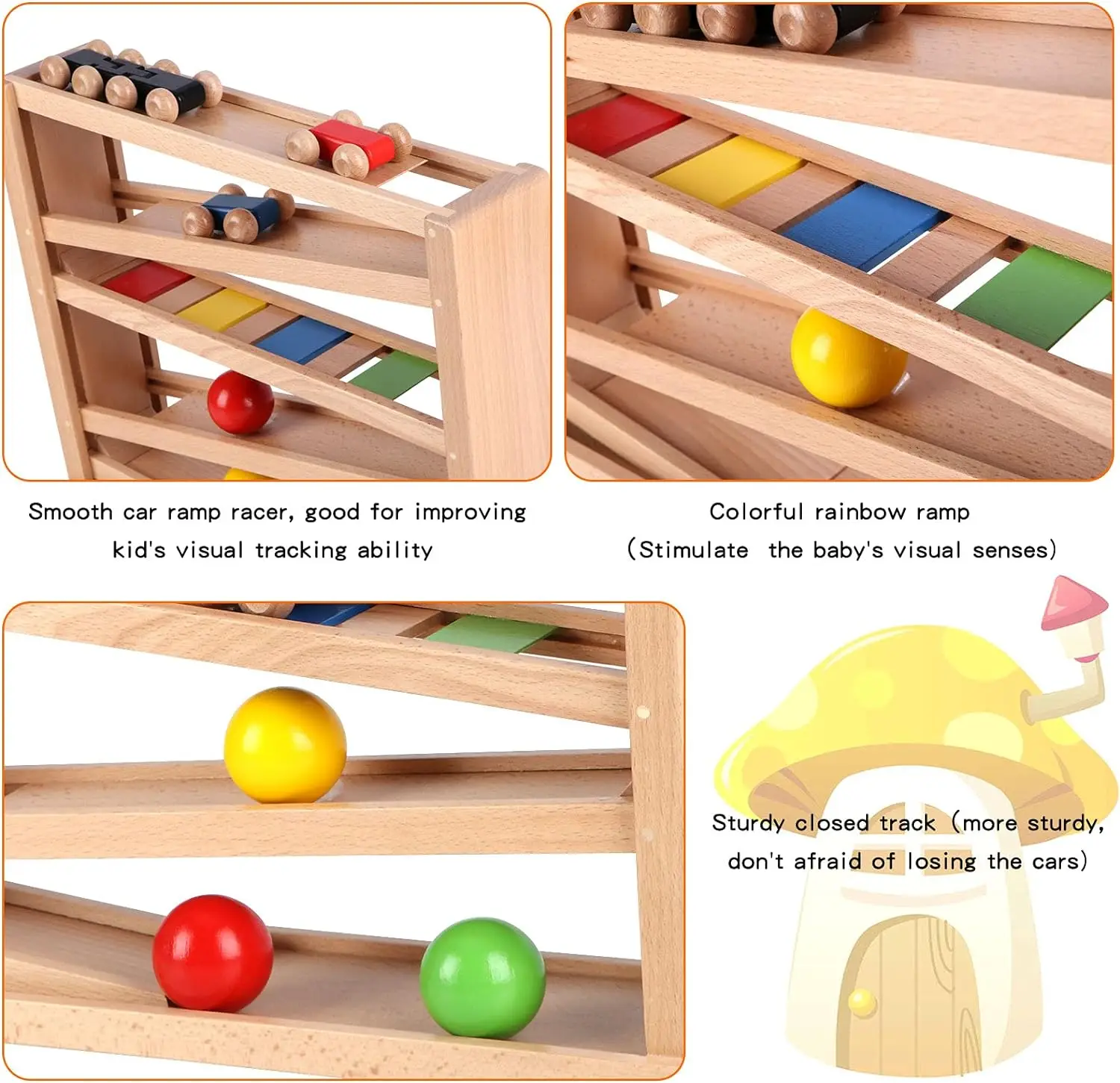 Wooden Race Track Car Ramp Racer Toy for Toddlers - 5 Levels