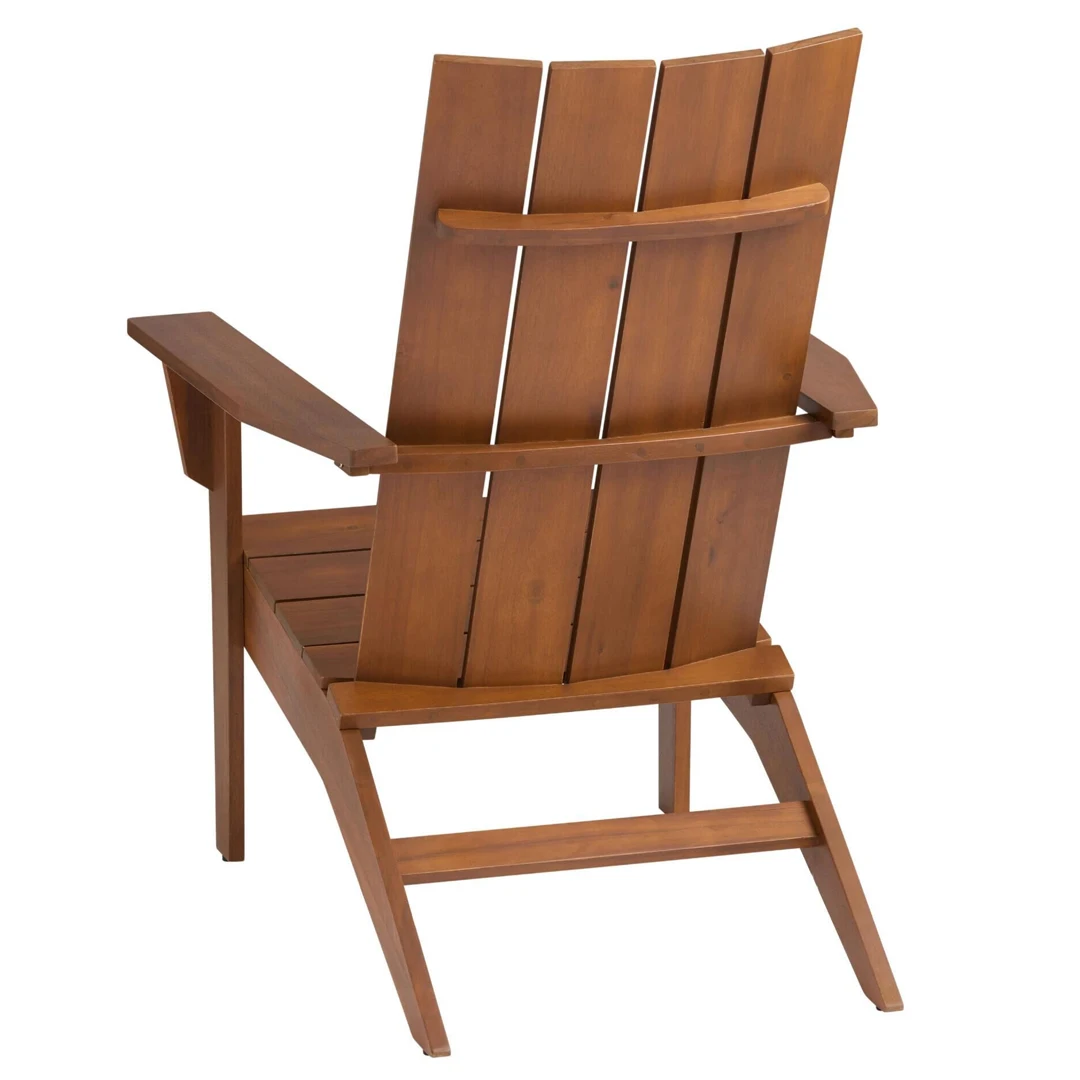 Teak Solid Wood Modern Slatted Chair With Armrest And Long Backrest For ...