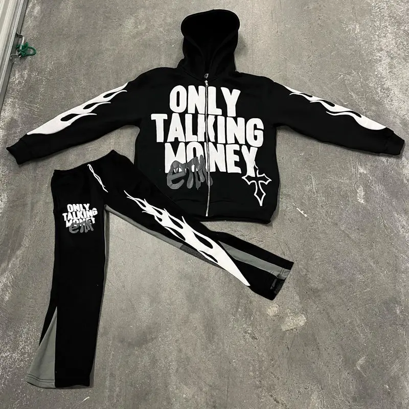 Trendy 3d Puff Print Flared Pants Tracksuit Sweat Suit Unisex Sweat ...