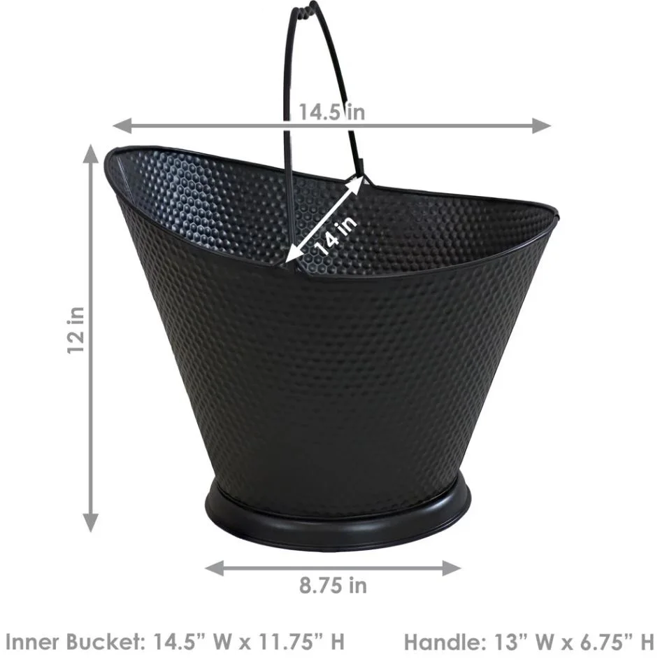 Iron Fireplace Ash Coal Bucket Black Fire Pits Outdoor Accessories For ...