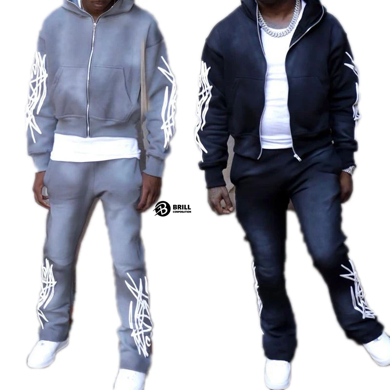 Sun Faded Acid Wash Zipper Pullover Hooded Sweatpants Stone Wash ...