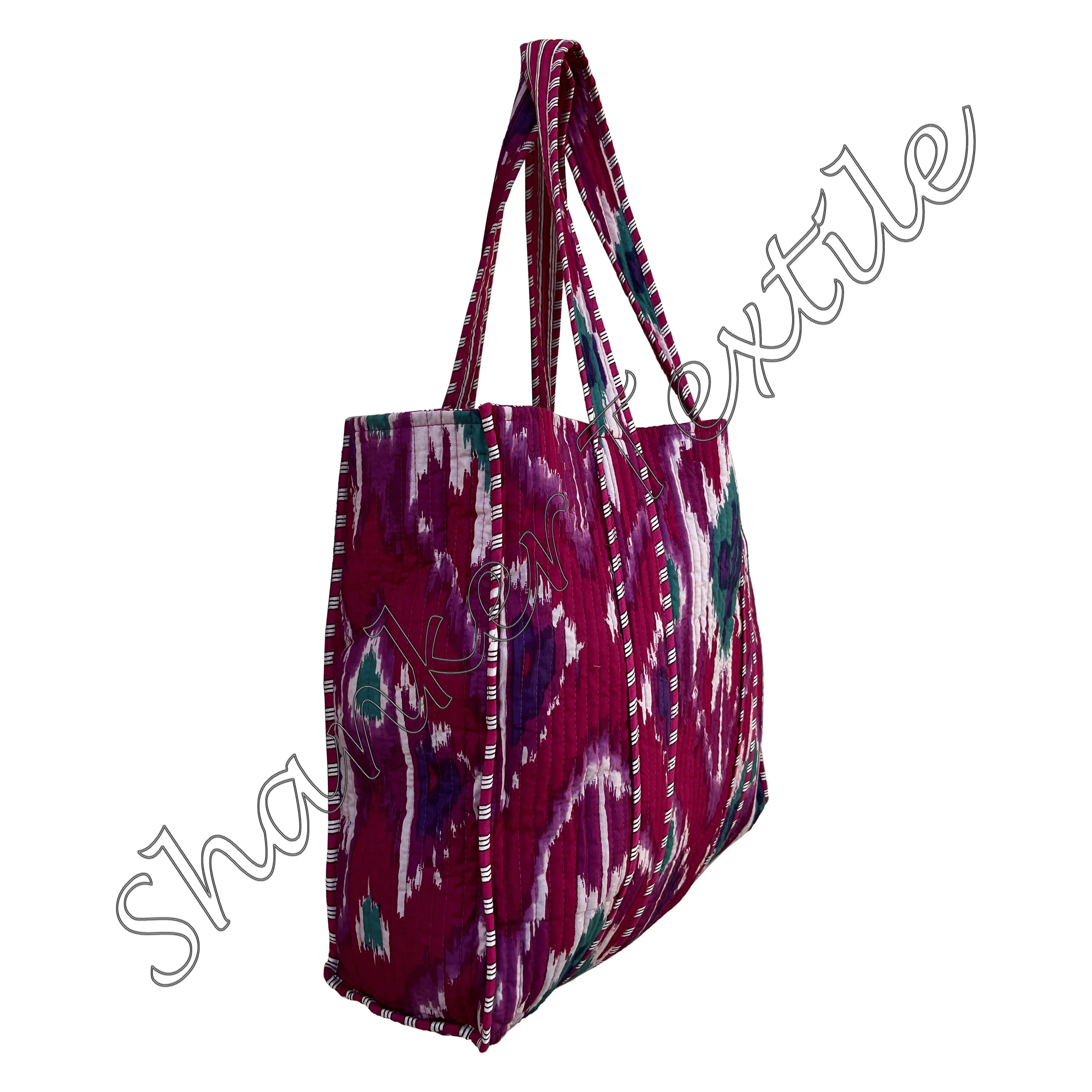 Indian Hand Block Printed Cotton Tote Bag Quilted Shoulder Shopping ...