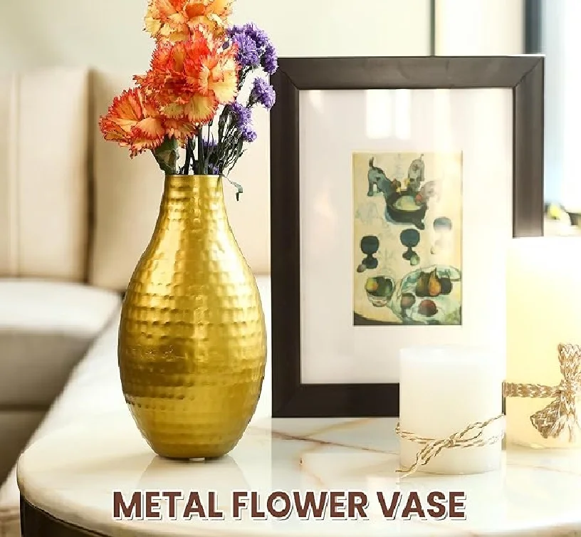 Hammered Gold Metal Pear Shaped Vase Home Decor Elegant Gold Metal ...